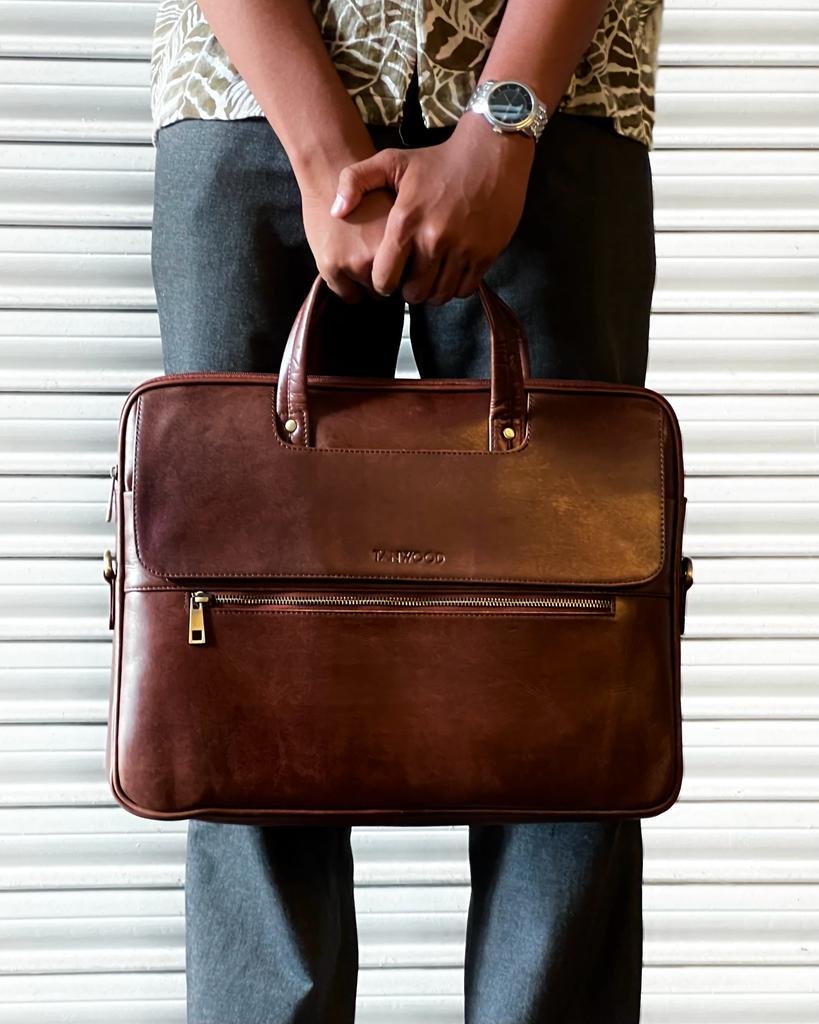 TANWOOD Magnetic flap Laptop bag -Classic tan shade - Tanwood Leather